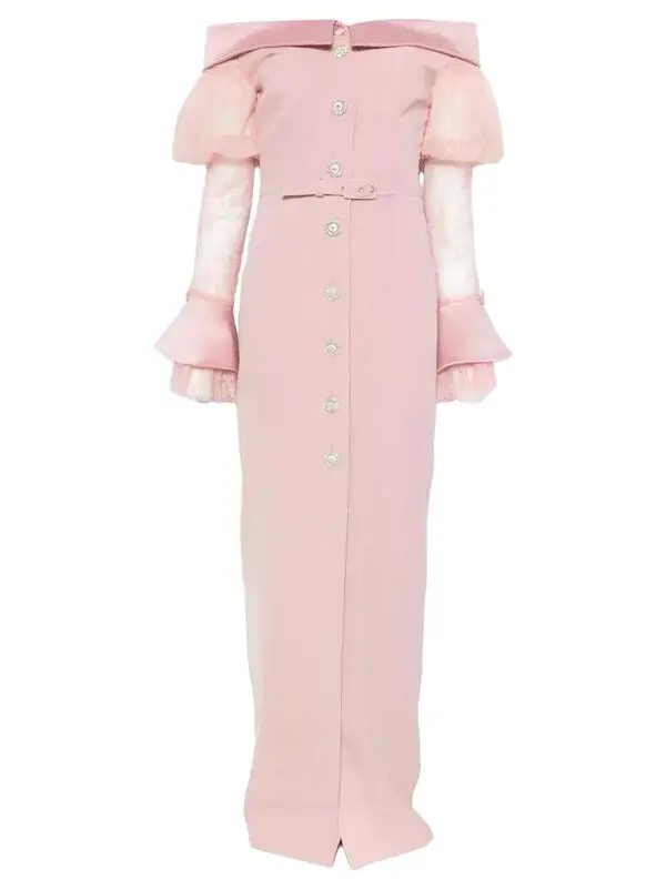 SILK LOVE & LACE Andrea Lace-panelled Off-shoulder Maxi Dress - Pink