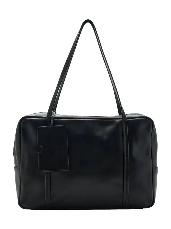 ST. AGNI Dual Zip Leather Tote Bag - Black