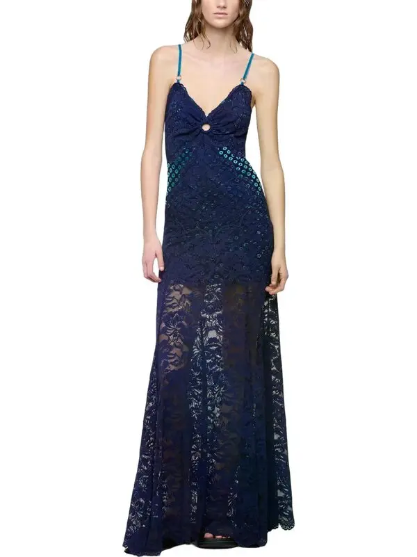 Rabanne Trompe-l'œil Lace Maxi Dress - Blue
