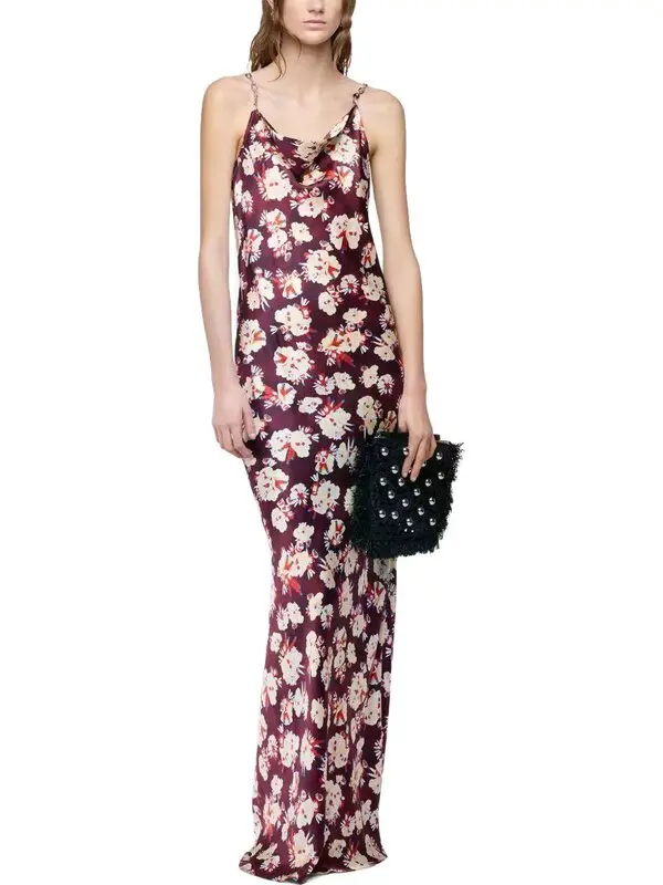 Rabanne Floral-patterned Chain-link Maxi Dress - Red