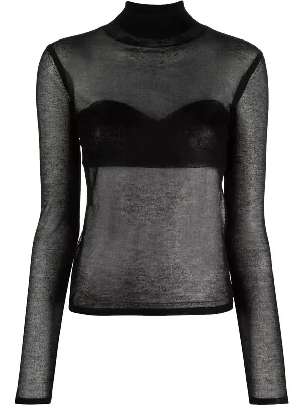 Nina Ricci Semi-sheer High-neck Knit Top - Black
