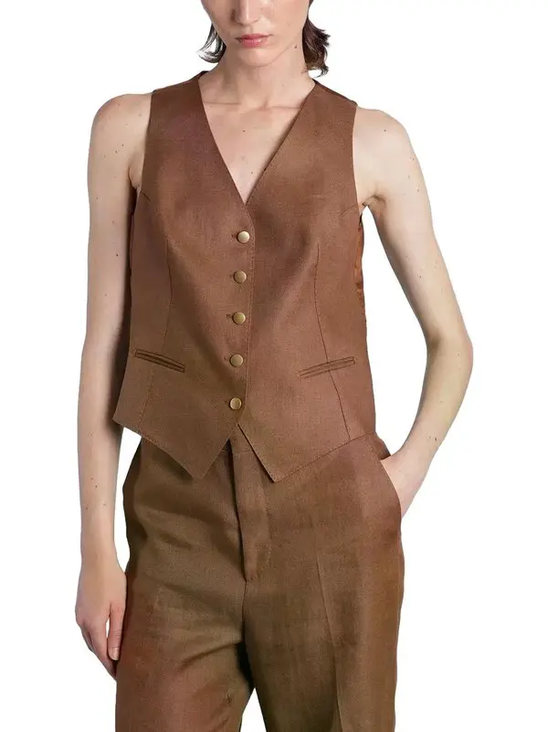 Tagliatore Gail V-neck Button-down Gilet - Brown