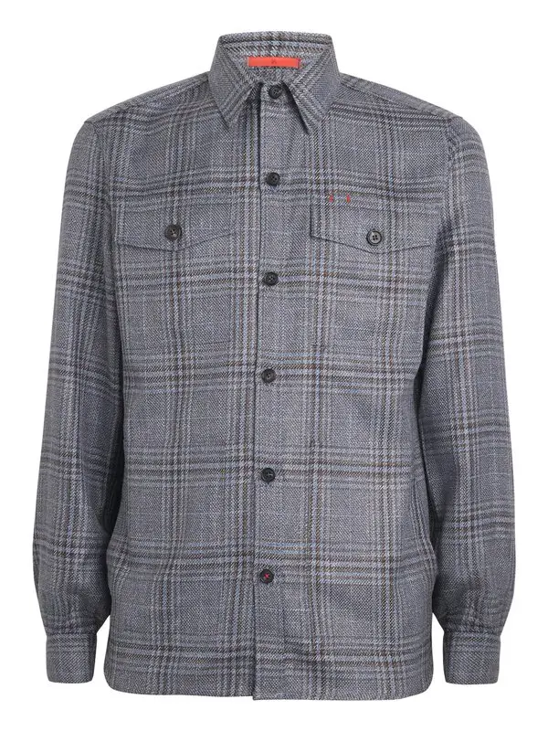 Isaia Wool-silk-linen Check Overshirt - Blue