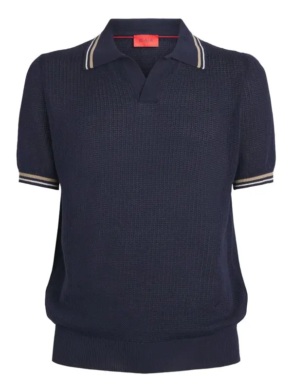 Isaia Silk-linen Polo Shirt - Blue