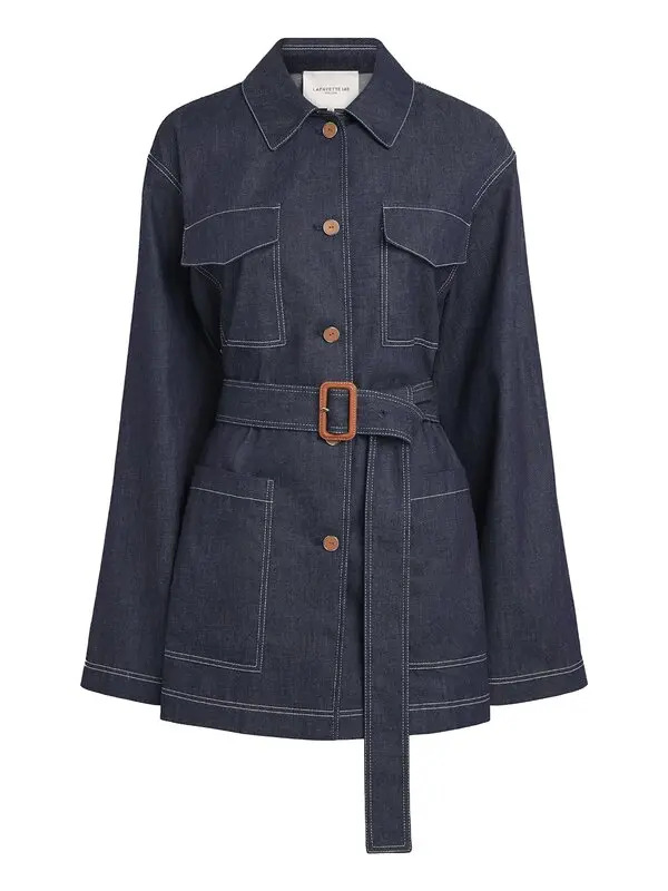 Lafayette 148 New York Chambray Belted Jacket - Navy