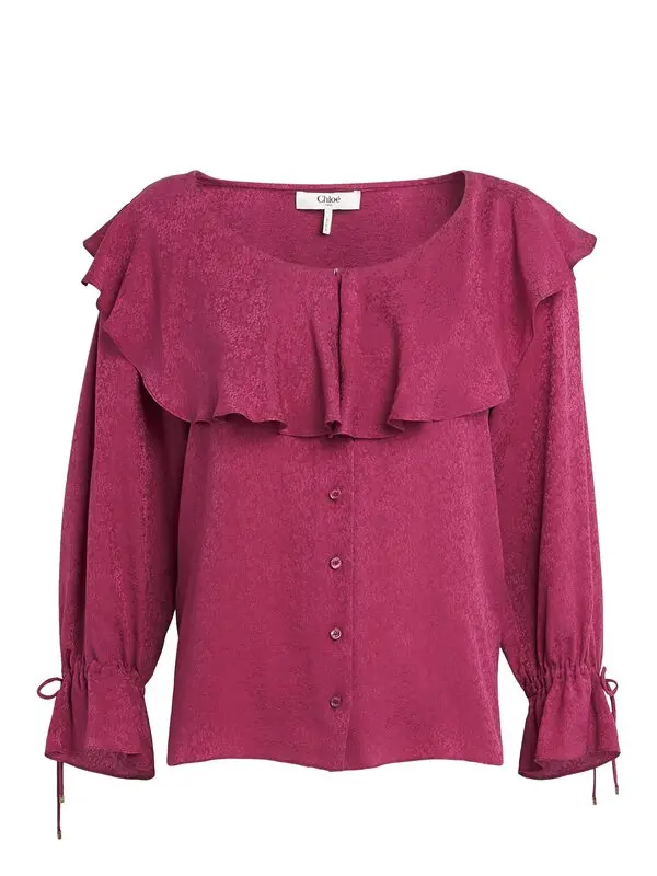 Chloé Silk Ruffle Blouse With Pearl-tipped Ties - Red