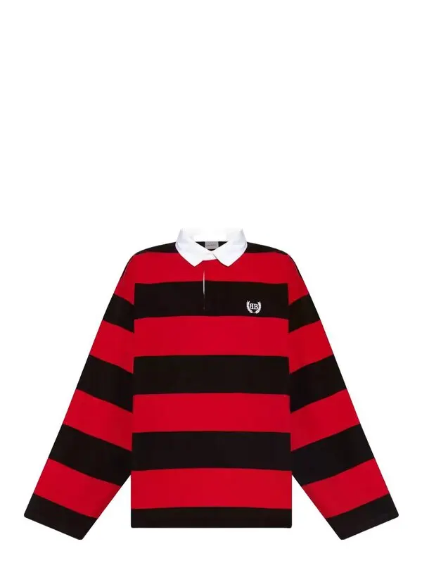 Balenciaga Striped Embroidered-logo Polo Shirt - Red