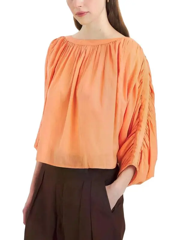 Antik Batik Ruched Sleeve Boatneck Top - Orange