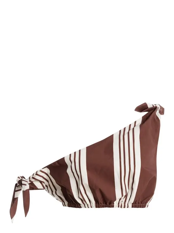 Posse Rosie Striped Cotton Off-the-shoulder Tie Top - Brown