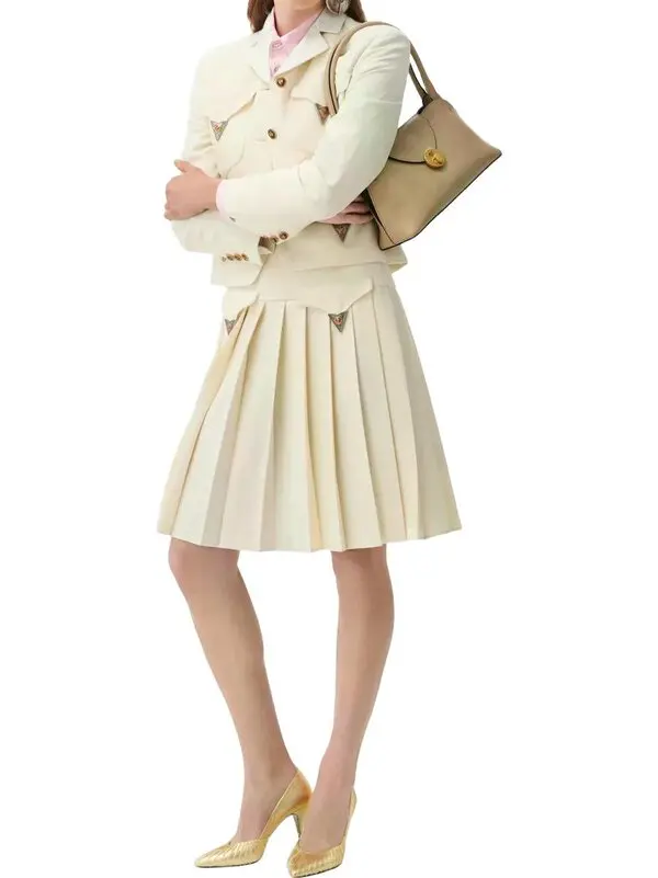 Versace Pleated Wool Midi Skirt - Neutrals