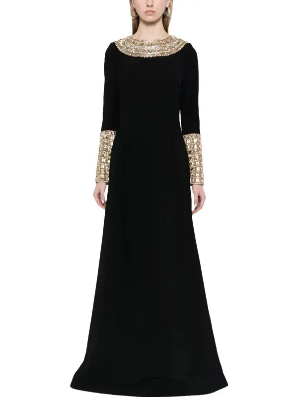 DINA MELWANI Embellished Maxi Gown Dress - Black
