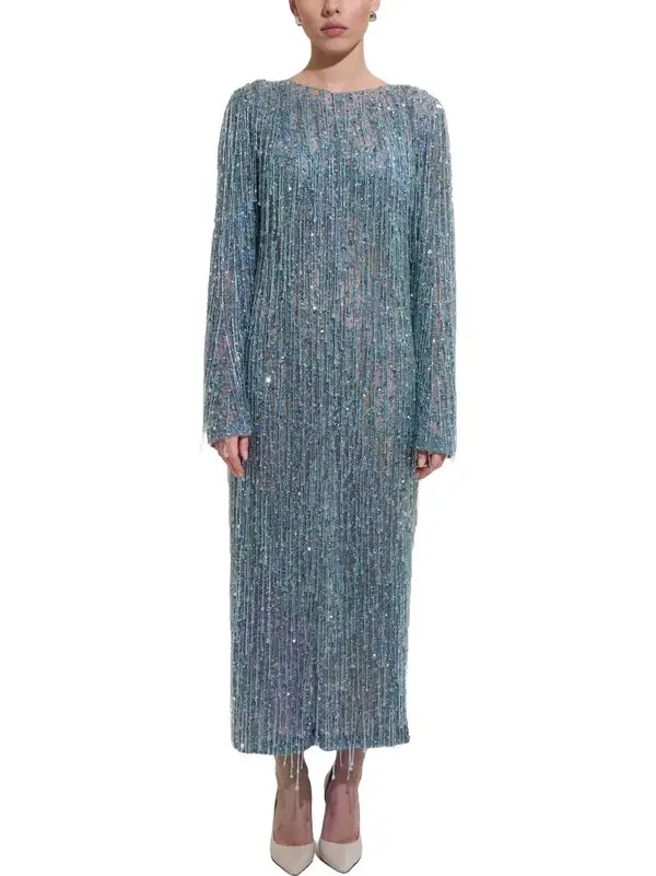 DINA MELWANI Fringed Crystal-embellished Midi Dress - Blue