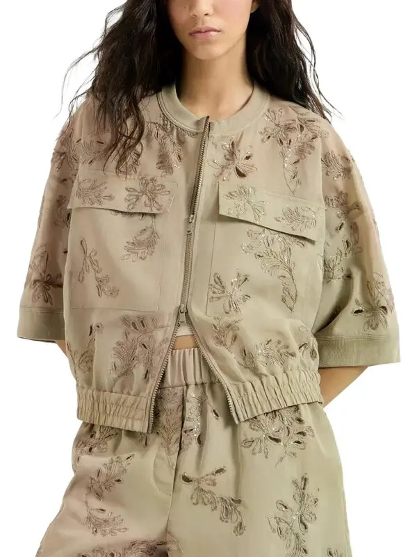 Brunello Cucinelli Cotton Organza Outerwear Jacket With Dazzling Broderie Anglaise - Neutrals