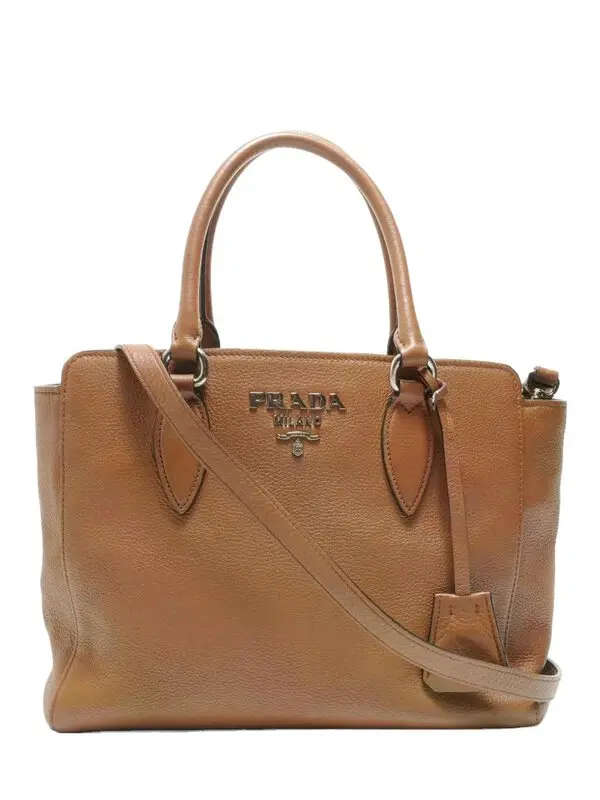 Prada Vitello Leather Top Handle Bag - Brown