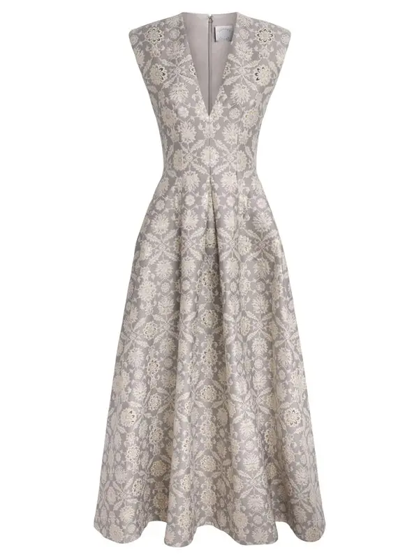 Huishan Zhang Metallic Jacquard Pleated Midi Dress - Grey