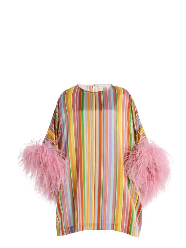 Françoise La Isla Daisy Feather-trimmed Silk Caftan - Multi