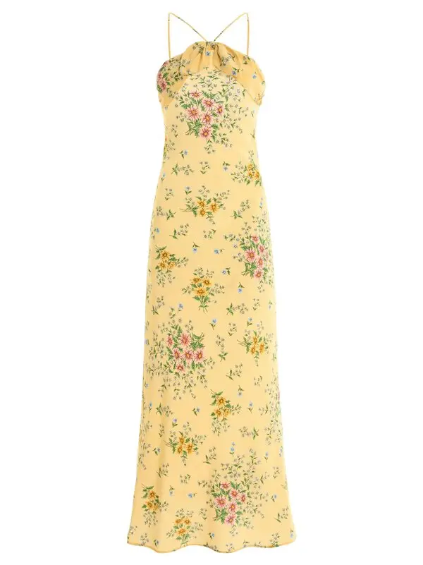 RODARTE Daisy Silk-crepe Midi Halter Slip Dress - Yellow