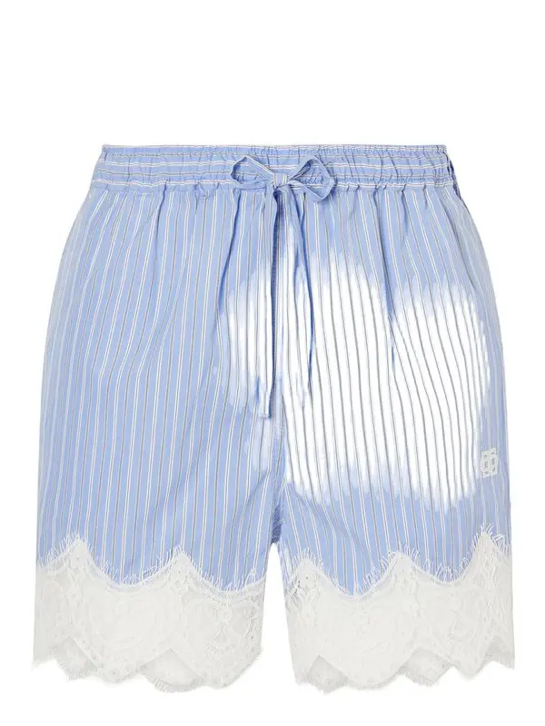 Simkhai Emmie Striped Lace Cotton Shorts - Blue