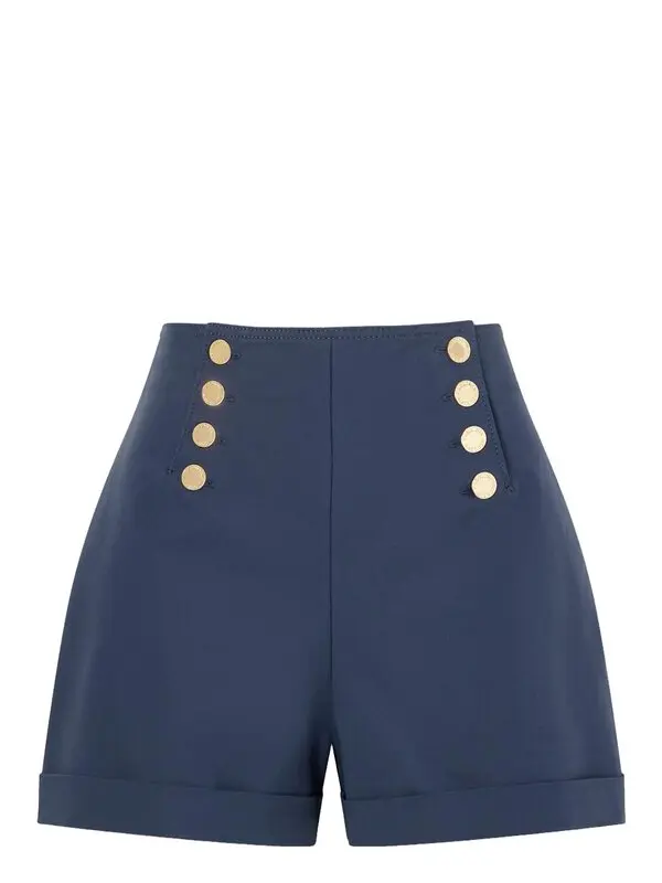 Carolina Herrera Sailor Button-detailed Cotton-blend Shorts - Blue