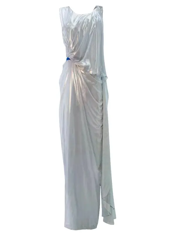 GEMY MAALOUF Asymmetrical Pleated Metallic Dress - Silver