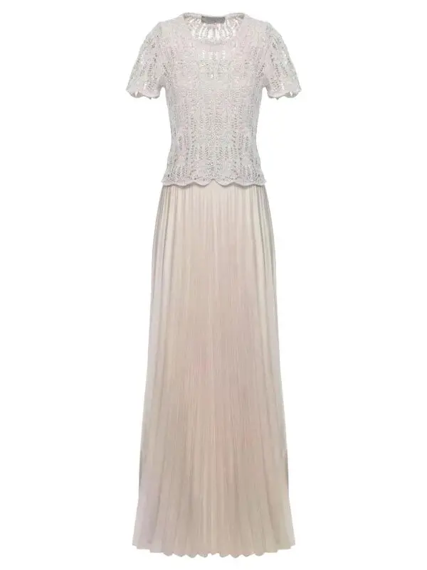 D.exterior Crochet-knit Pleated Maxi Dress - Pink