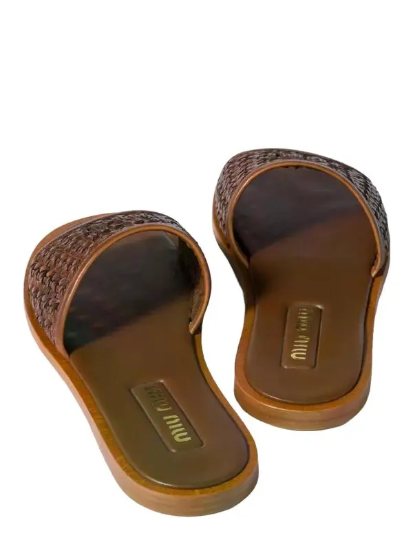 Miu Miu Woven Leather Slides - Brown