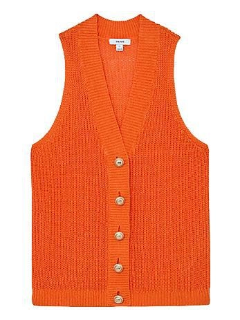 REISS Robin Knitted Linen Tank Top - Orange