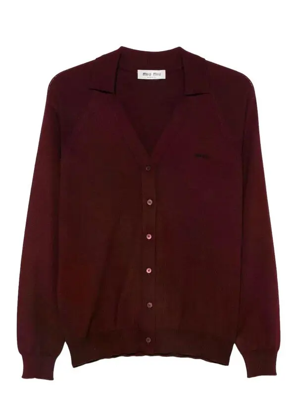 Miu Miu V-neck Logo-embroidered Cardigan - Red