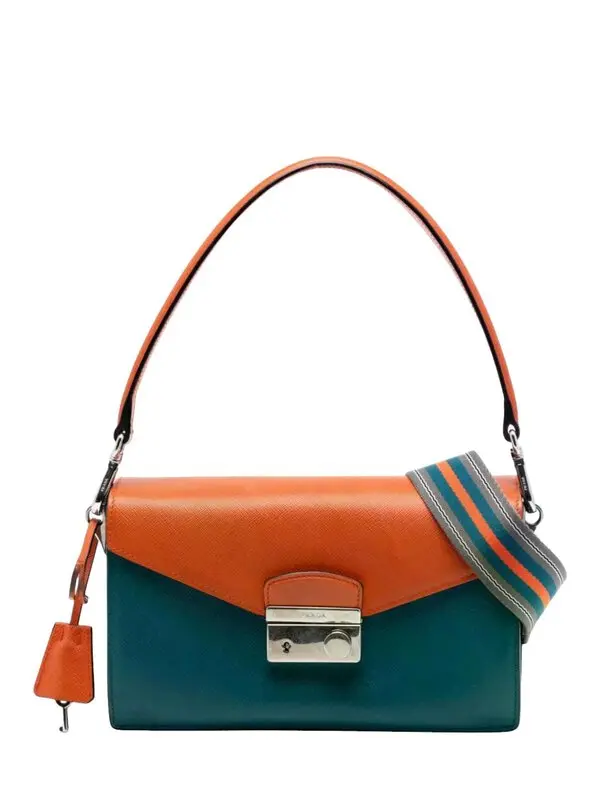 Prada Bicolor Saffiano Lux Sound Lock Satchel - Blue