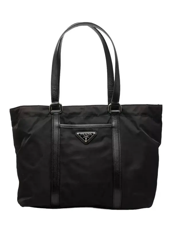 Prada Saffiano Trimmed Tessuto Tote Bag - Black