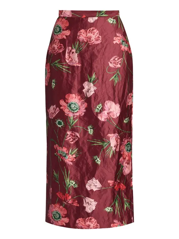 Erdem Floral Textured Satin Midi Skirt - Multi