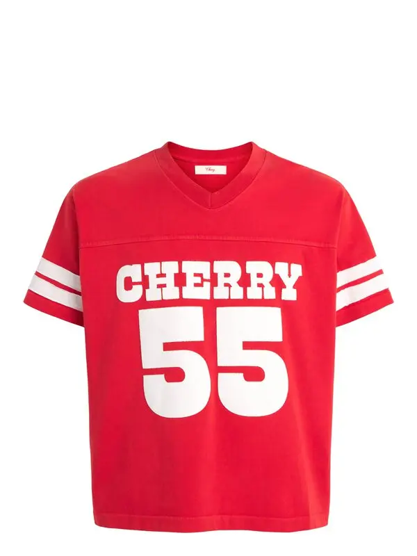 CHERRY LOS ANGELES Appliqué Football Jersey T-shirt - Red