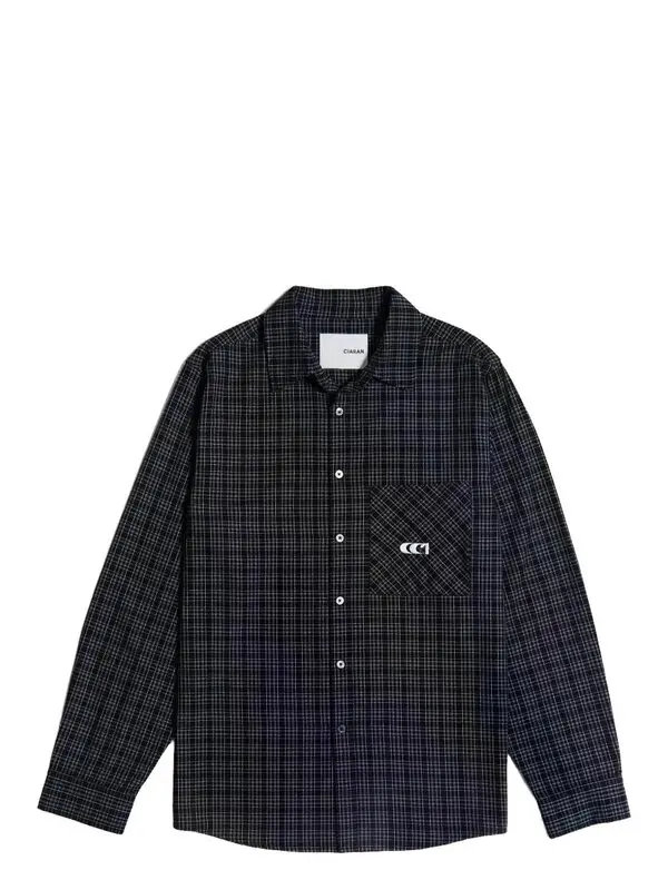 CIARAN Cc1 Grid Check Embroidered Shirt - Black