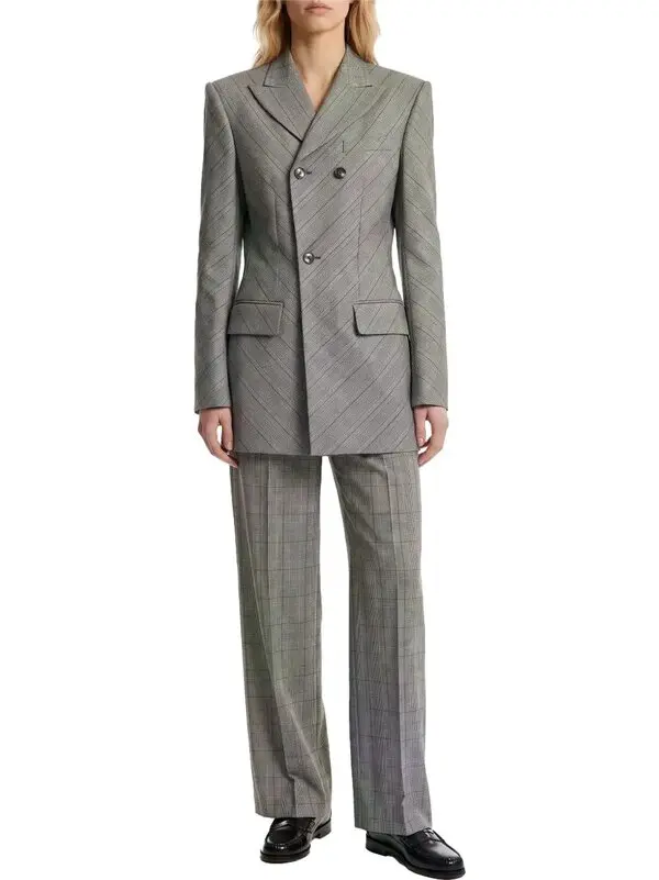 SITUATIONIST Check Double-breasted Blazer - Grey