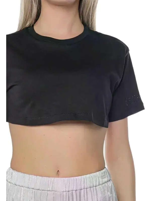 Armani Exchange Cropped Rhinestone-embellished T-shirt - Black