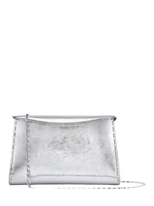 Tyler Ellis Small Lee Pouchet Leather Clutch Bag - Silver