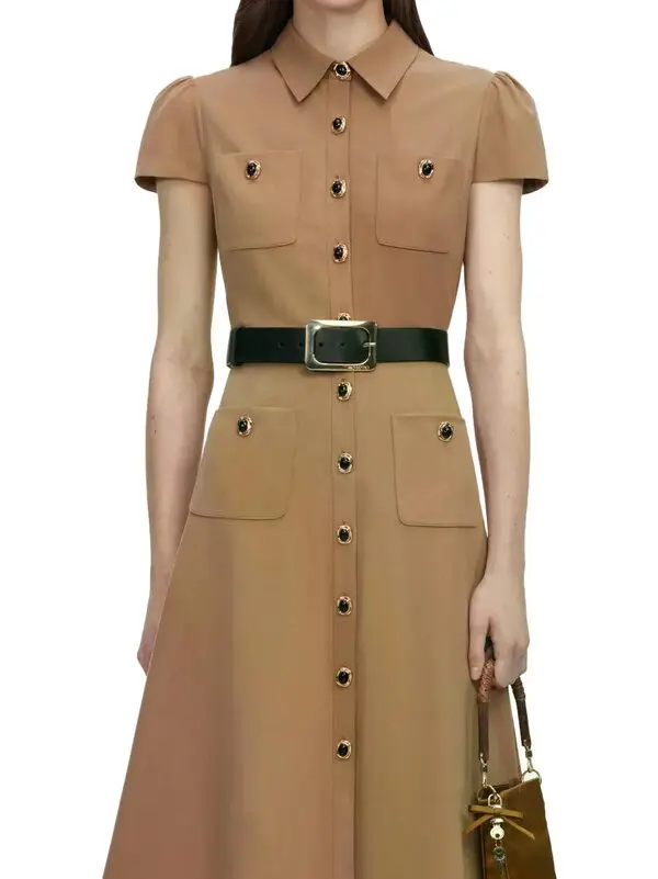 SELF-PORTRAIT Belted Button-up Midi Dress - Neutrals