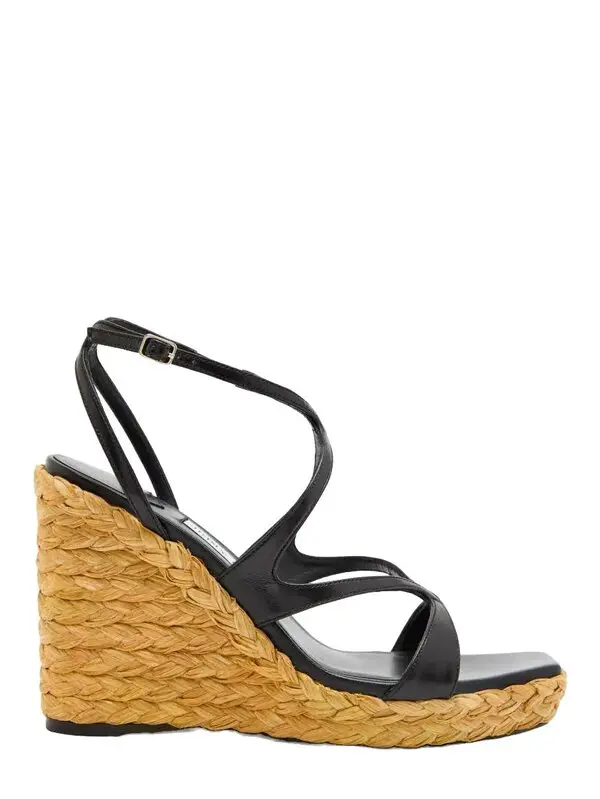 JIMMY CHOO Strappy Woven-wedge Espadrilles - Black