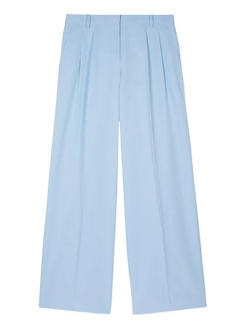 The Kooples Pleated Wide-leg Linen And Cotton-blend Trousers - Light Blue
