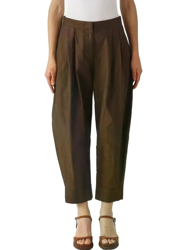 PT TORINO Pleated-waist Turned-up-cuff Trousers - Brown