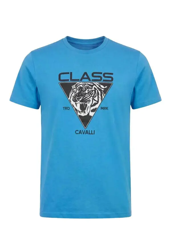 Roberto Cavalli Tiger-print Logo-print T-shirt - Blue
