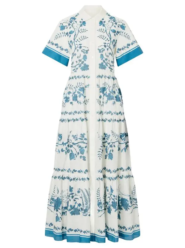 Erdem Floral-print Cotton And Linen-blend Midi Shirt Dress - Neutrals