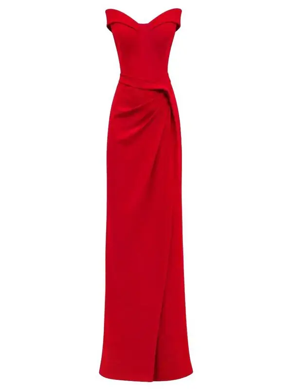 GEMY MAALOUF Strapless Draped Detail Maxi Dress - Red