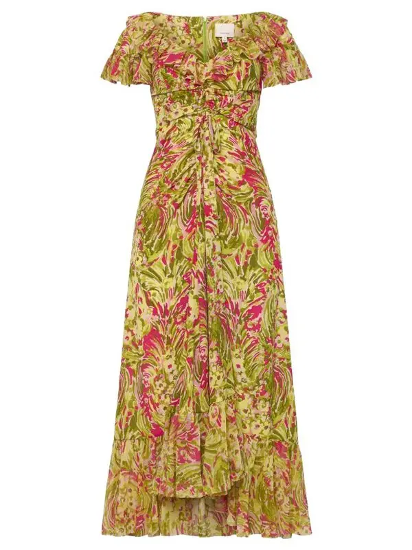 Cinq À Sept Daisy Swirl Ruffled Maxi Dress - Green