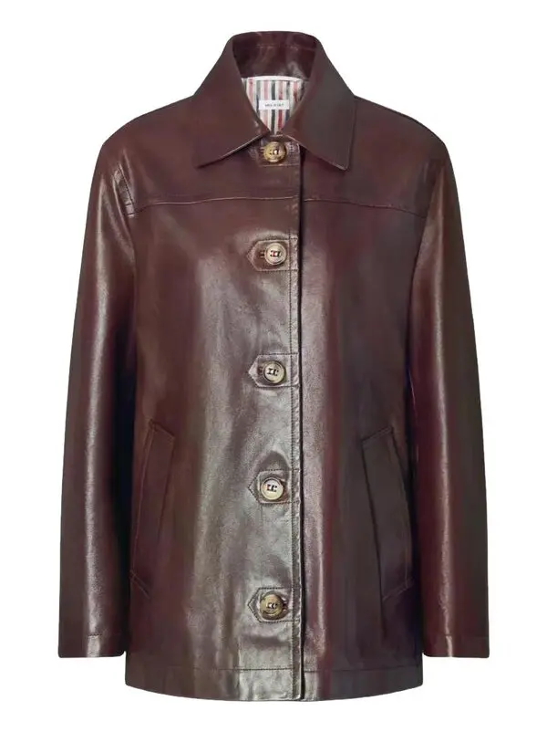 Thom Browne Leather Dockside Coat - Red