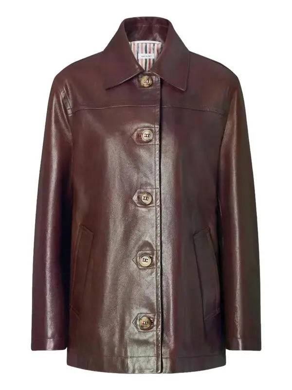 Thom Browne Leather Dockside Coat - Red