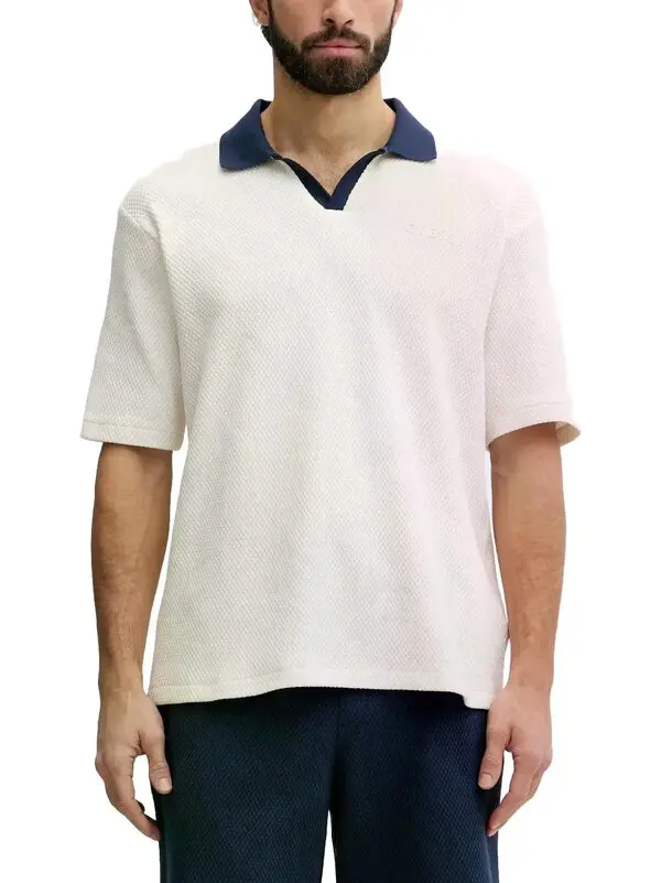 Guess Waffle-knit Contrast-collar Polo Shirt - Neutrals
