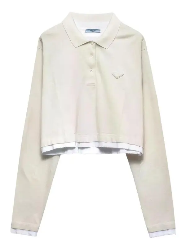 Prada Long-sleeved Piqué And Jersey Polo Shirt - Neutrals