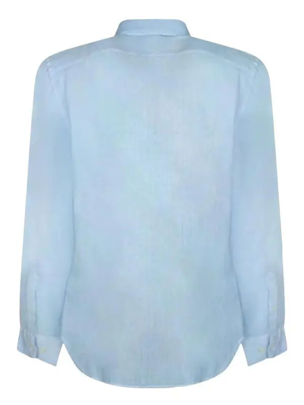 120% Lino Spread-collar Buttoned-cuff Shirt - Blue