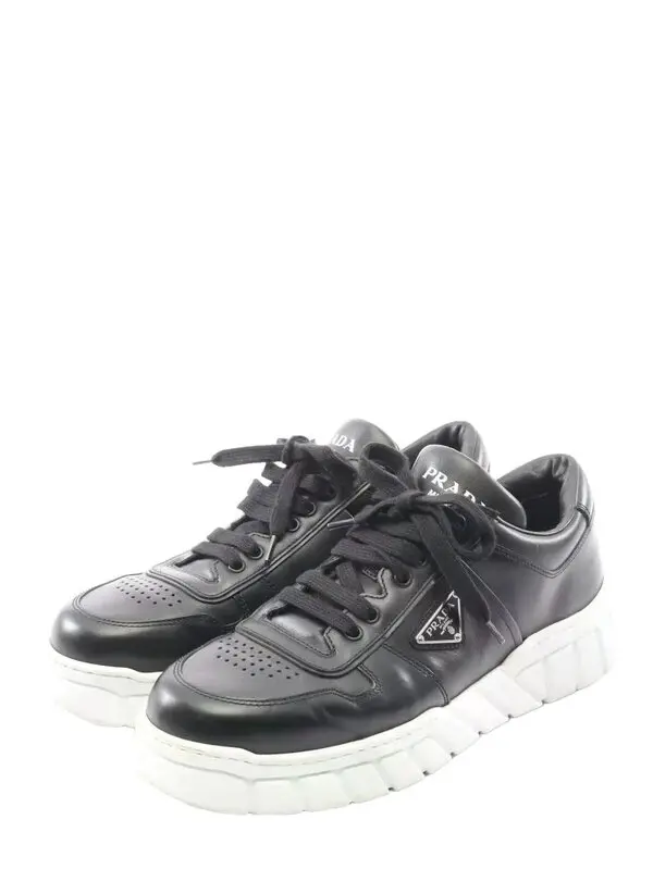 Prada Logo-plate Leather Sneakers - Black